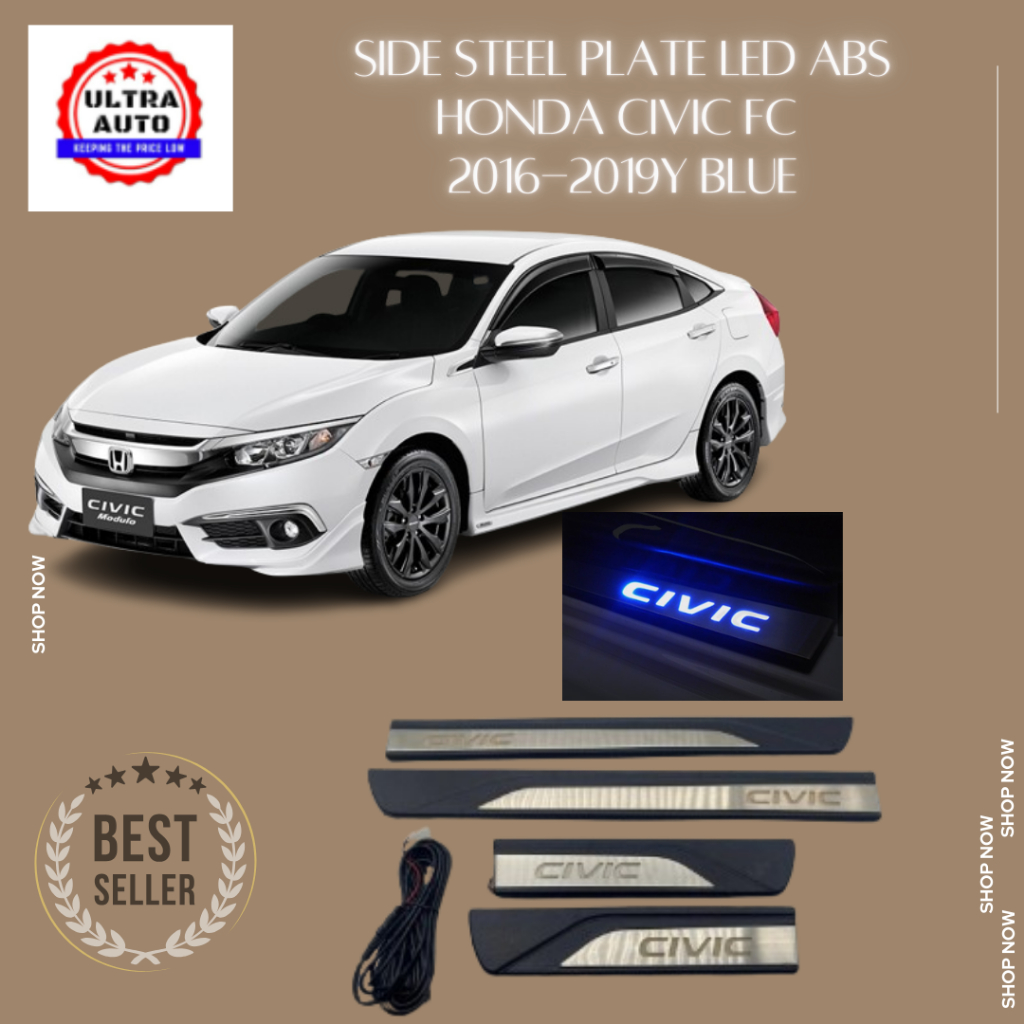 HONDA CIVIC FC Side Steel Plate Door Side Step with LED BLUE COLOUR LED ...