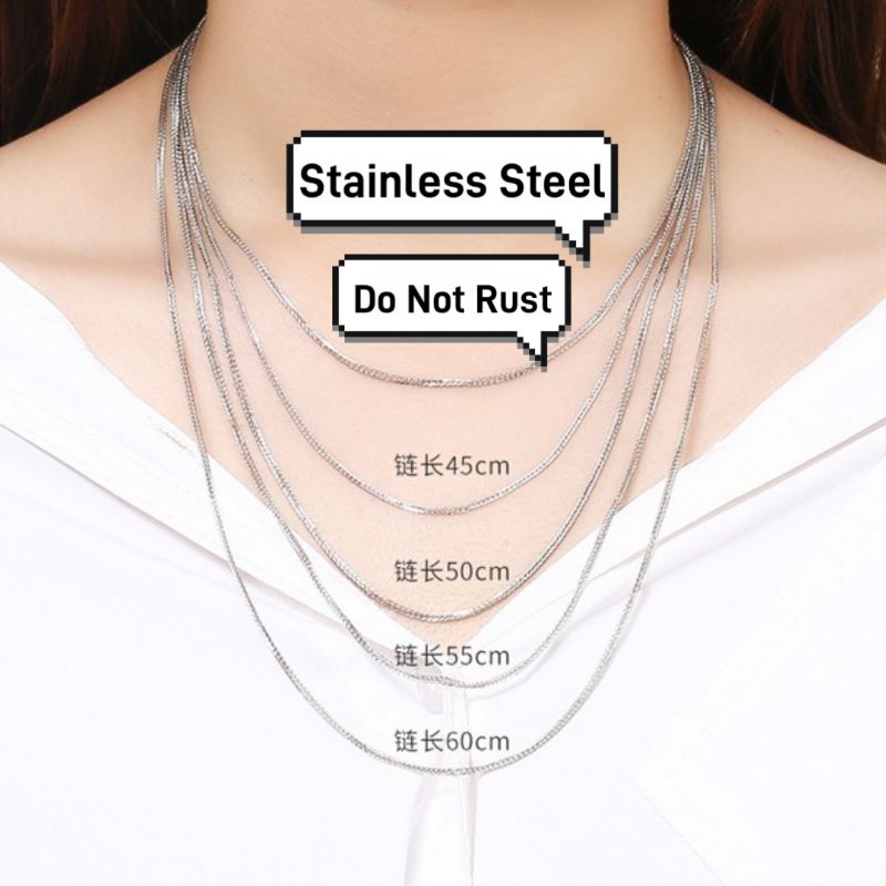 Simple Stainless Steel Necklace THIN Cuban chain Rantai Leher Kalung ...