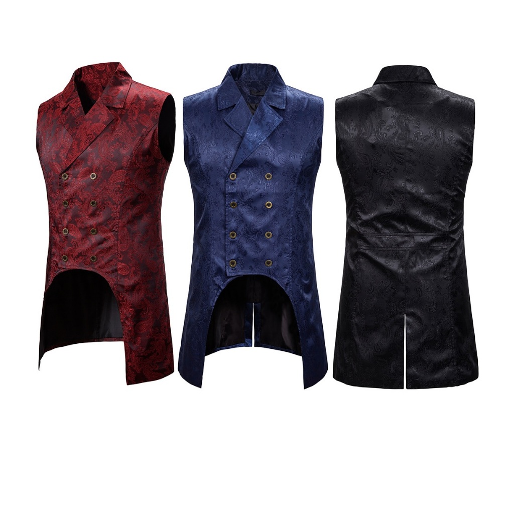 Men Paisley Swallow Tail Vest Double Breasted Gothic Steampunk Lapel ...