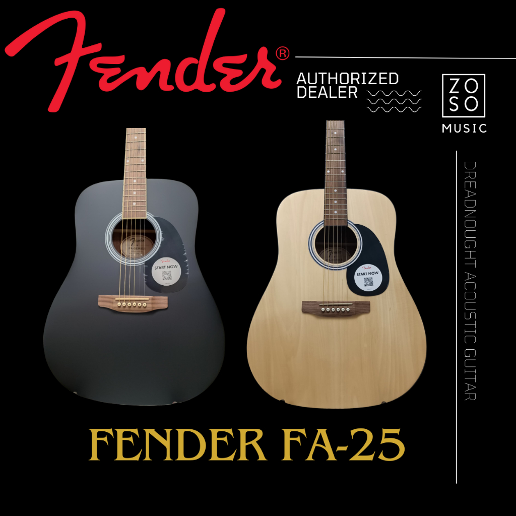 FENDER FA-25 DREADNOUGHT ACOUSTIC GUITAR, NATURAL/BLACK | Shopee Malaysia