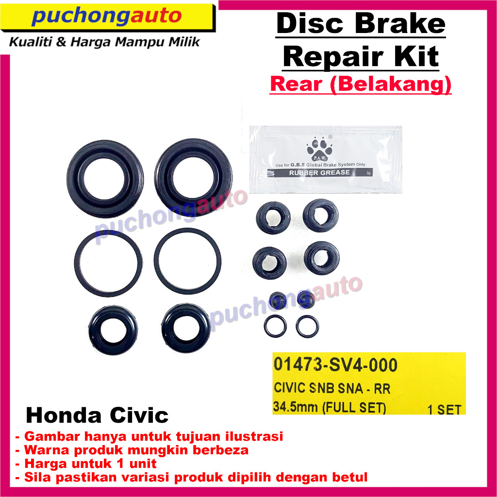 HONDA CIVIC SNA SNB FD2 TRO FRONT / REAR CALIPER DISC BRAKE REPAIR KIT ...
