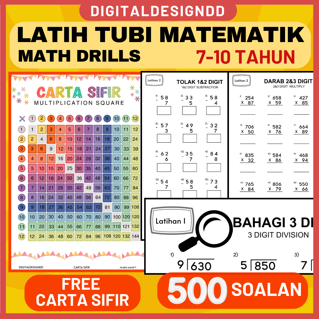 PDF Latih tubi Latihan Matematik Math Drills Mathematics Workbook tambah tolak darab bahagi ...