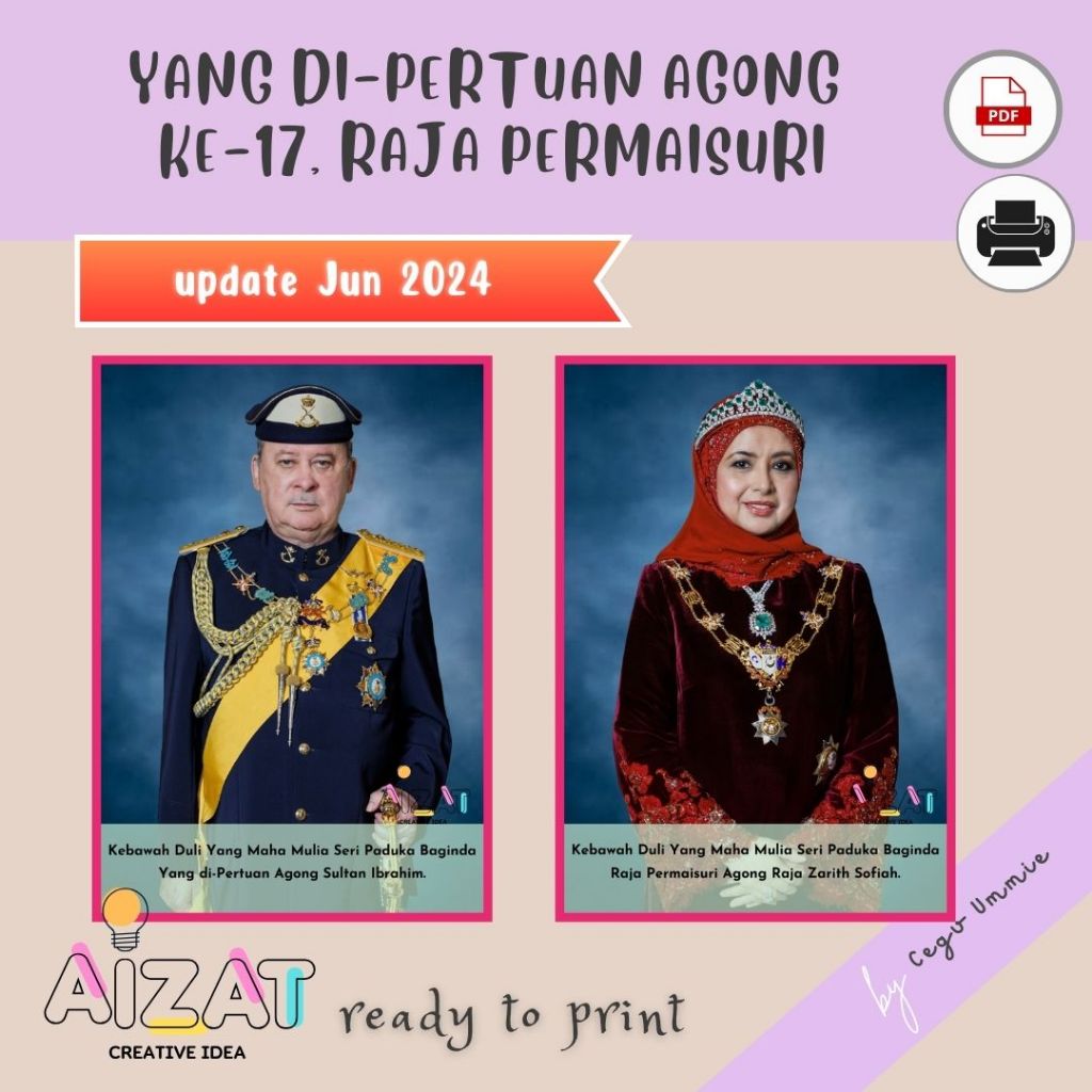 Gambar Yang di-Pertuan Agong ke-17, Raja Permaisuri Poster Banner Set ...