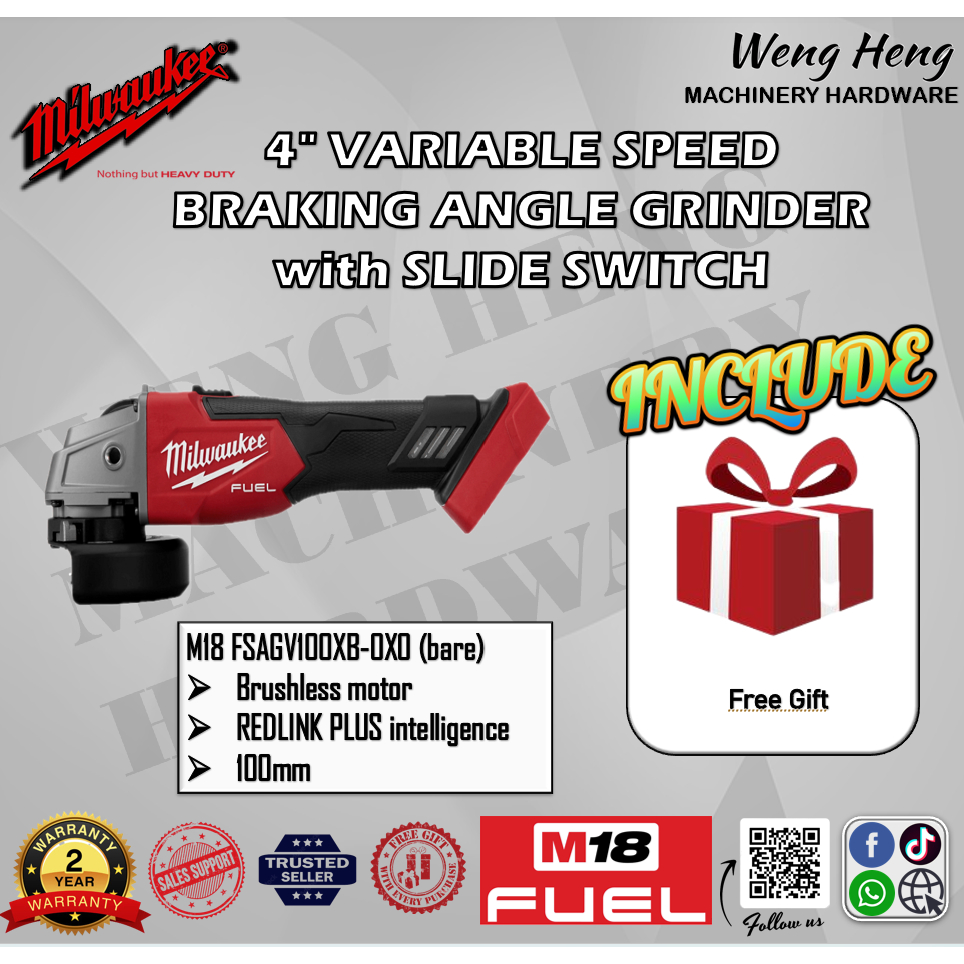 M18 FUEL 100mm (4") Variable Speed Braking Angle Grinder with Slide ...