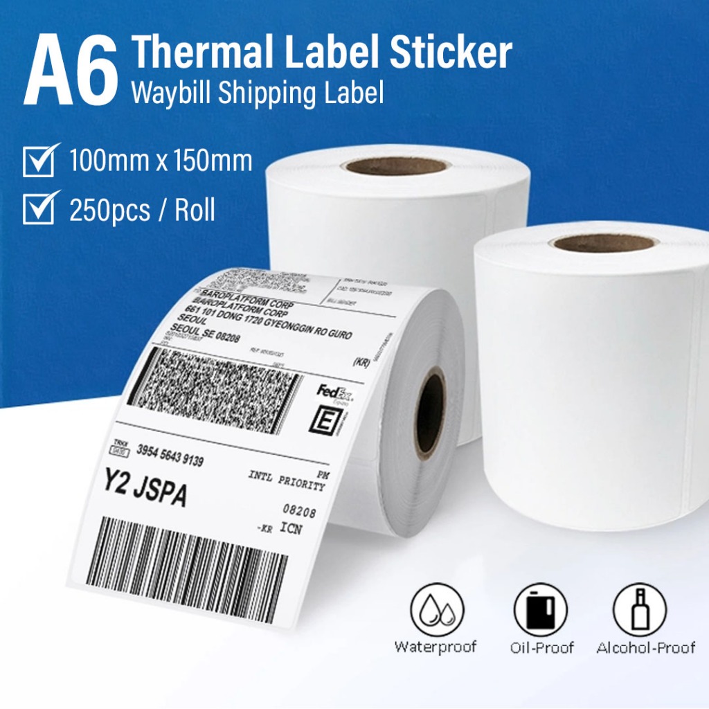 A6 Thermal Label Sticker - 250pcs / Roll (100mm x 150mm) Waybill ...