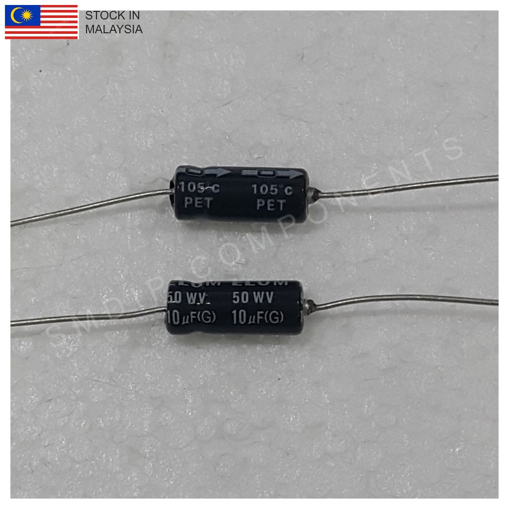 Elum, 10uF 50V 105°C, Axial Leaded, Electrolytic Capacitor, 5mm x 12mm | Shopee Malaysia