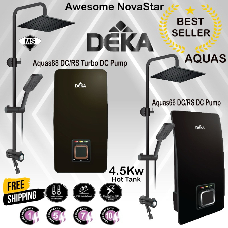 Deka AQUAS 88 TRS DC Booster Inverter Pump with Rainshower Matte Black Instant Water Heater ...