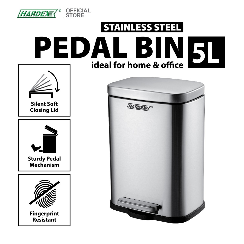 HARDEX Stainless Steel Pedal Bin - Square (5L) P-PEDAL-BIN-5S | Shopee Malaysia