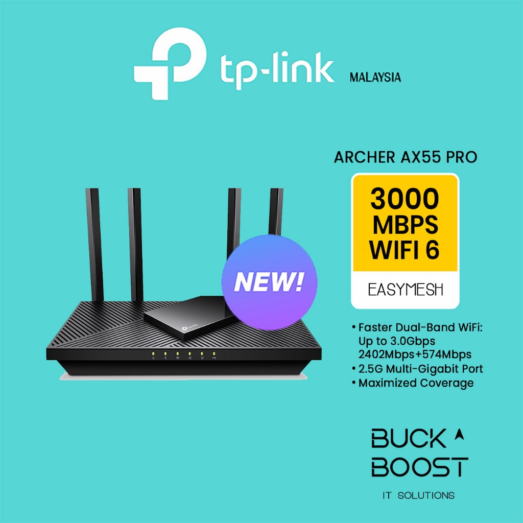 TP-LINK (Archer AX55 Pro) AX3000 EasyMesh Wi-Fi 6 Wireless Dual-Band Gigabit Mesh Router (VPN ...