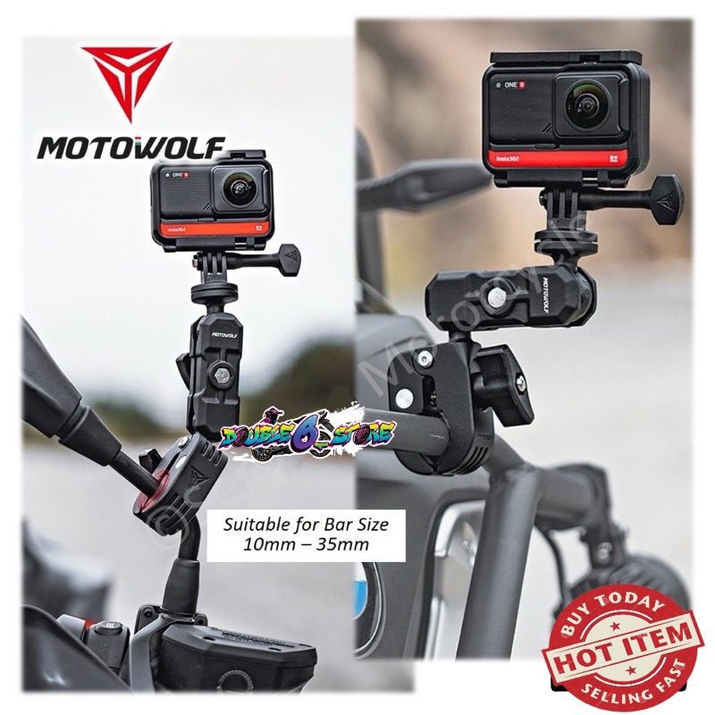 MOTOWOLF MDL3532 Dashcam Camera GoPro Mount CRASH BAR POWER CLAMP ...