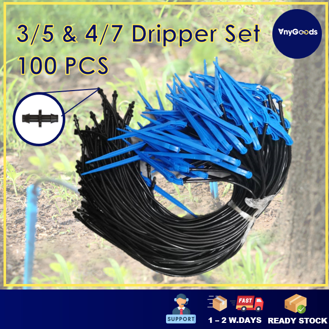 [100set] AnyGoods 50cm 3/5 & 4/7 Microtube Full Fertigation Dripper Set ...