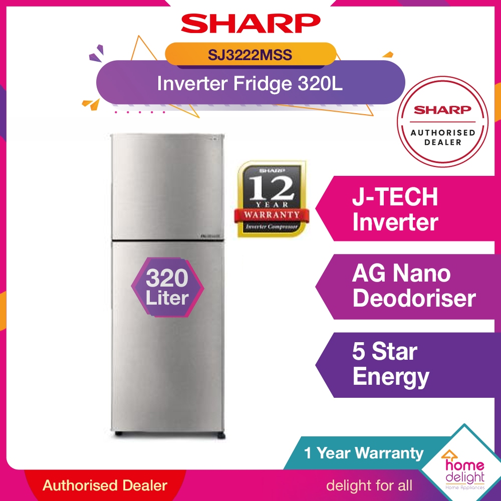 Sharp 2 Door Fridge Inverter 320L SJ3222MSS | Shopee Malaysia