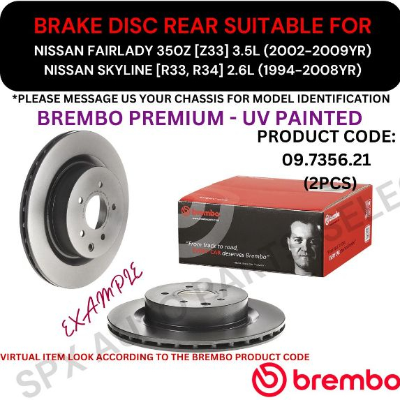 BREMBO GENUINE DISC BRAKE ROTOR (REAR) FOR NISSAN FAIRLADY 350Z [Z33 ...