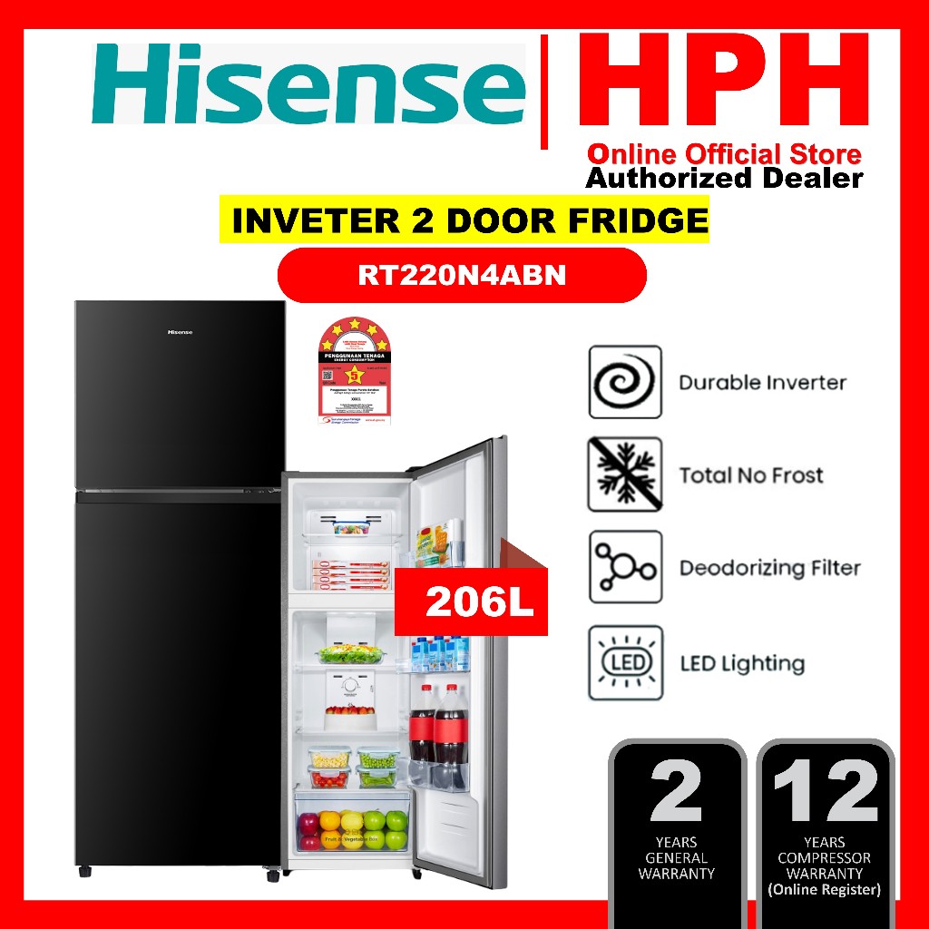 Hisense 200L -420L 2 Door Inverter Fridge Refrigerator RT208N4ASN ...