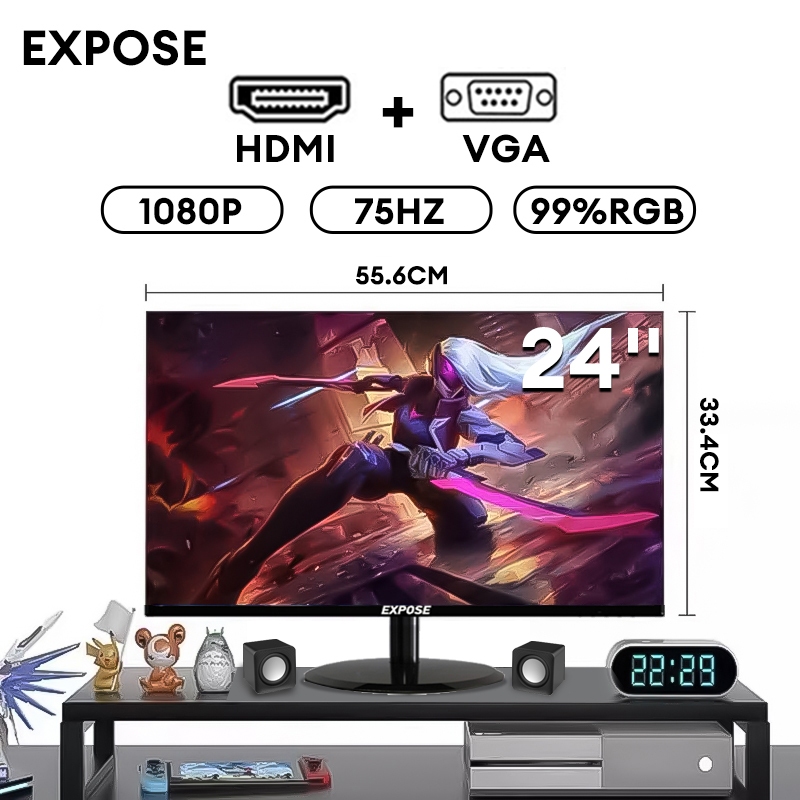 EXPOSE Monitor PC 22 Inch Gaming Monitor HDMI+VGA 1080P 75Hz FHD LED ...