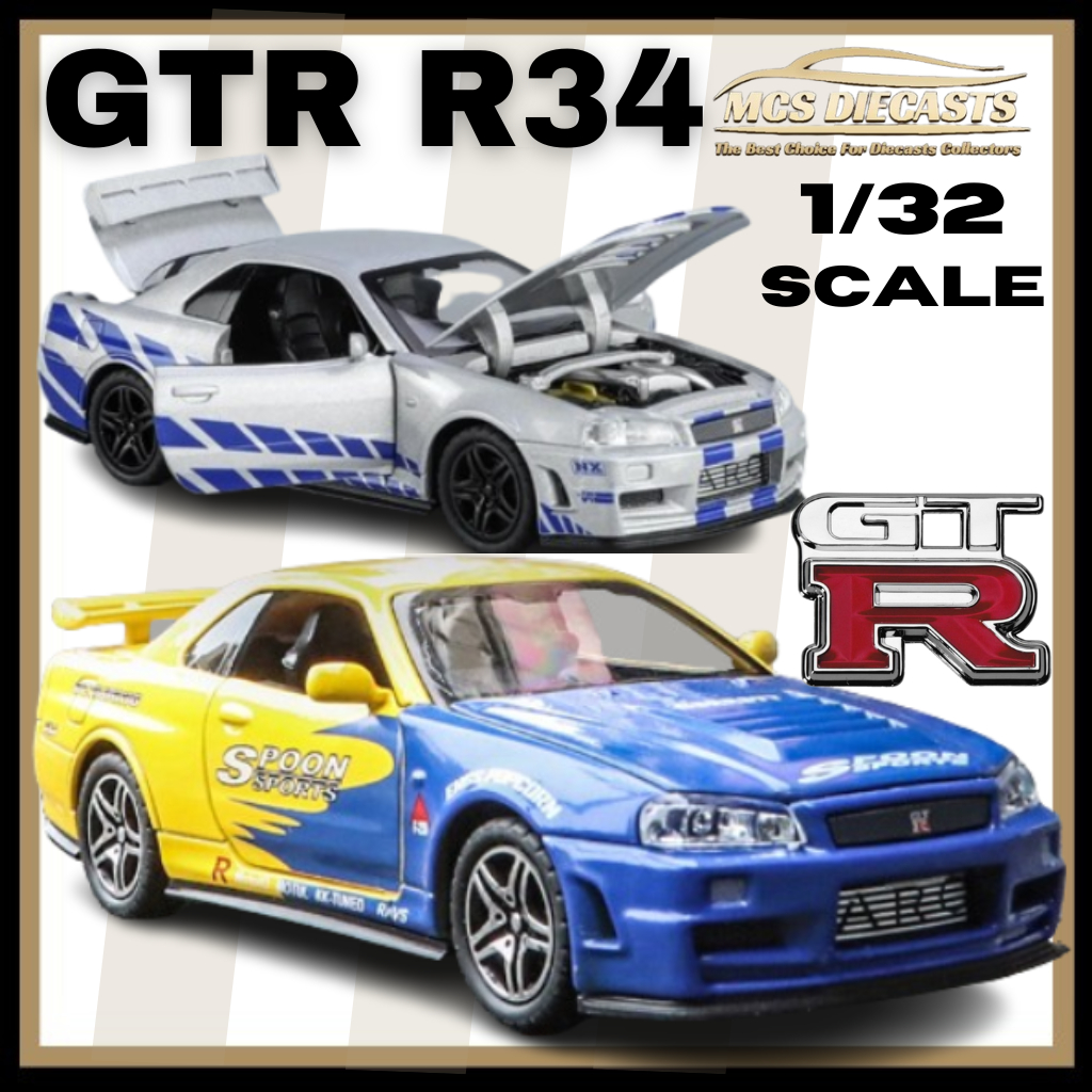 1:32 Nissan GTR Godzilla R34 Super Sport Car Alloy Diecasts Model Car ...