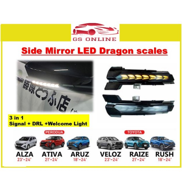 Toyota Veloz Raize Rush Perodua Alza Ativa Aruz Side Mirror LED Dragon ...