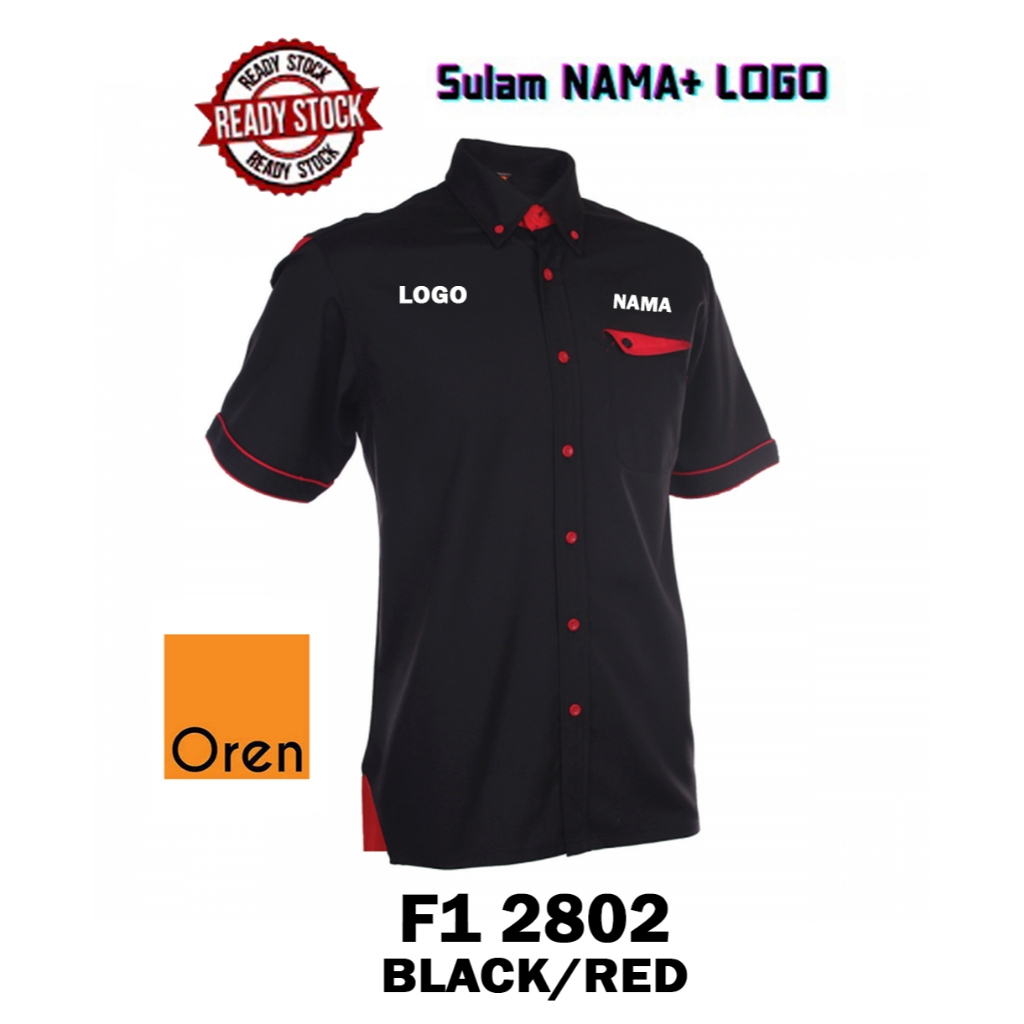 BAJU KORPORATE HITAM LENGAN PENDEK F12802 jenama oren sport | Shopee ...