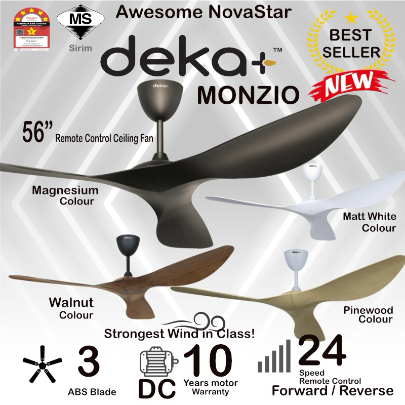 Deka + Monzio 56 DC Motor Remote Control Ceiling Fan / Kipas Siling DC ...