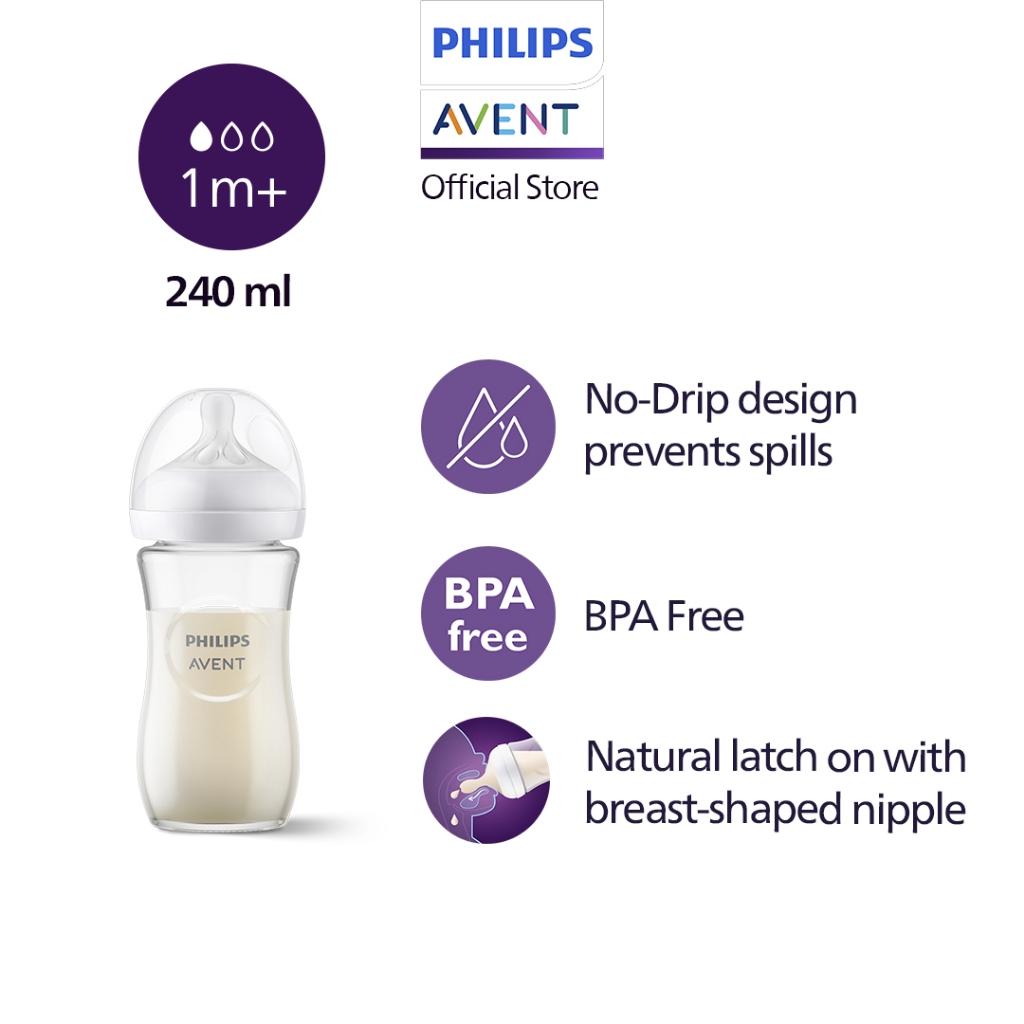 [New] Philips Avent Natural Response Glass Baby Bottle 1m+ (8oz/240ml ...
