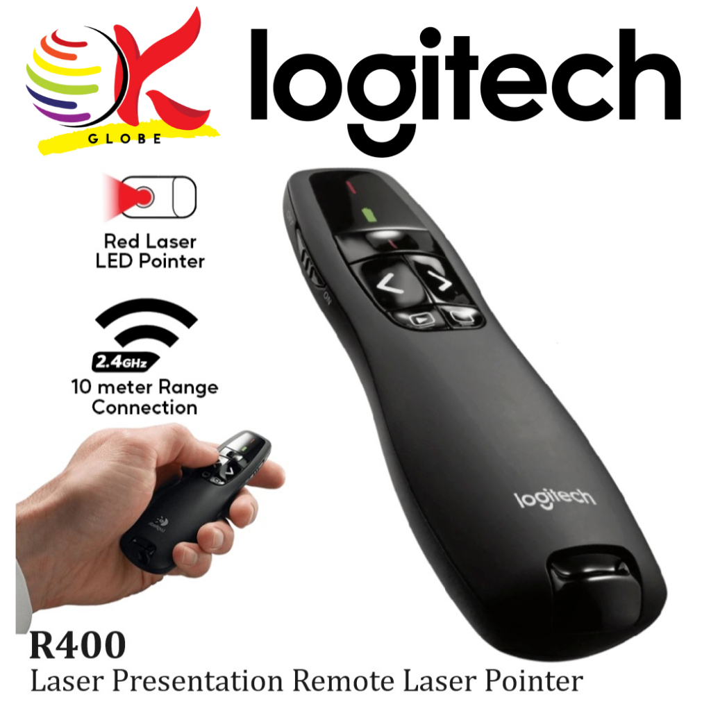 LOGITECH R400 WIRELESS RED LASER POINTER PRESENTER WITH RED LASER POINTER / 10M RANGE CONNECTION ...