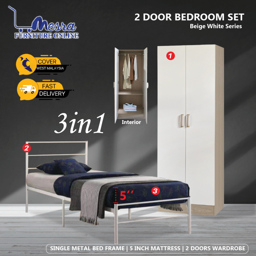 MESRA - Bedroom Set 2 door /Set Bilik Tidur/Almari Baju/Katil SINGLE ...