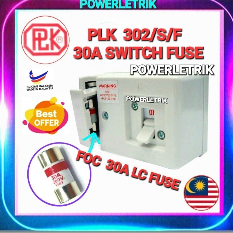 💥READY STOCK💥 PLK 30A DOUBLE POLE MAIN SWITCH / PLK 302/S/F 30A SWITCH FUSE -SIRIM APPROVED ...
