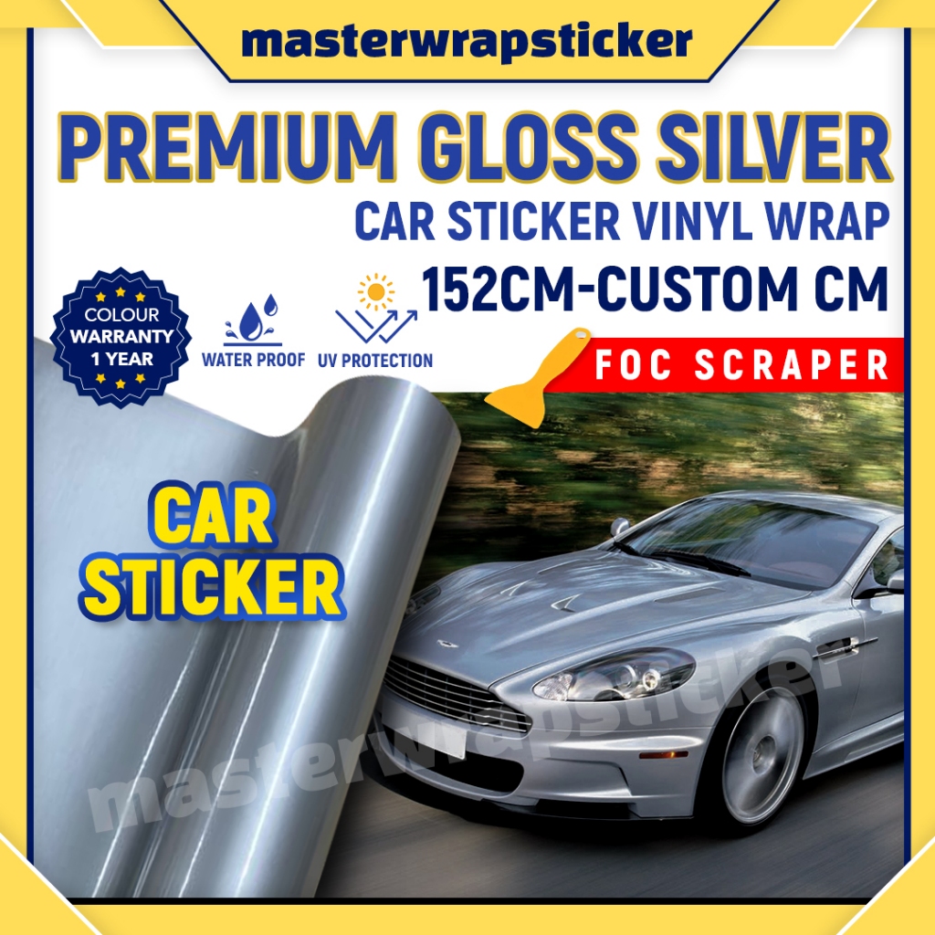 PREMIUM GLOSSY SILVER STICKER KERETA(152CM-90CM)stiker kereta PERAK ...