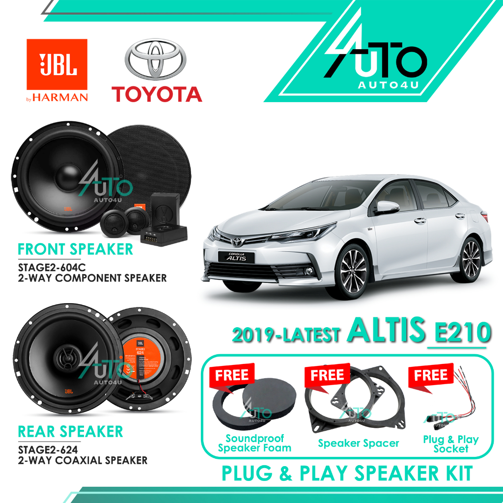 JBL Speaker Toyota Altis E210 2019 Plug & Play Car Speaker PNP Front Rear Stage2-624 Stage2-604C ...