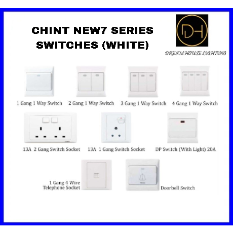 CHINT NEW7 SERIES SWITCHES 1Gang 2Gang 3Gang 4Gang 20A 13A (WHITE ...