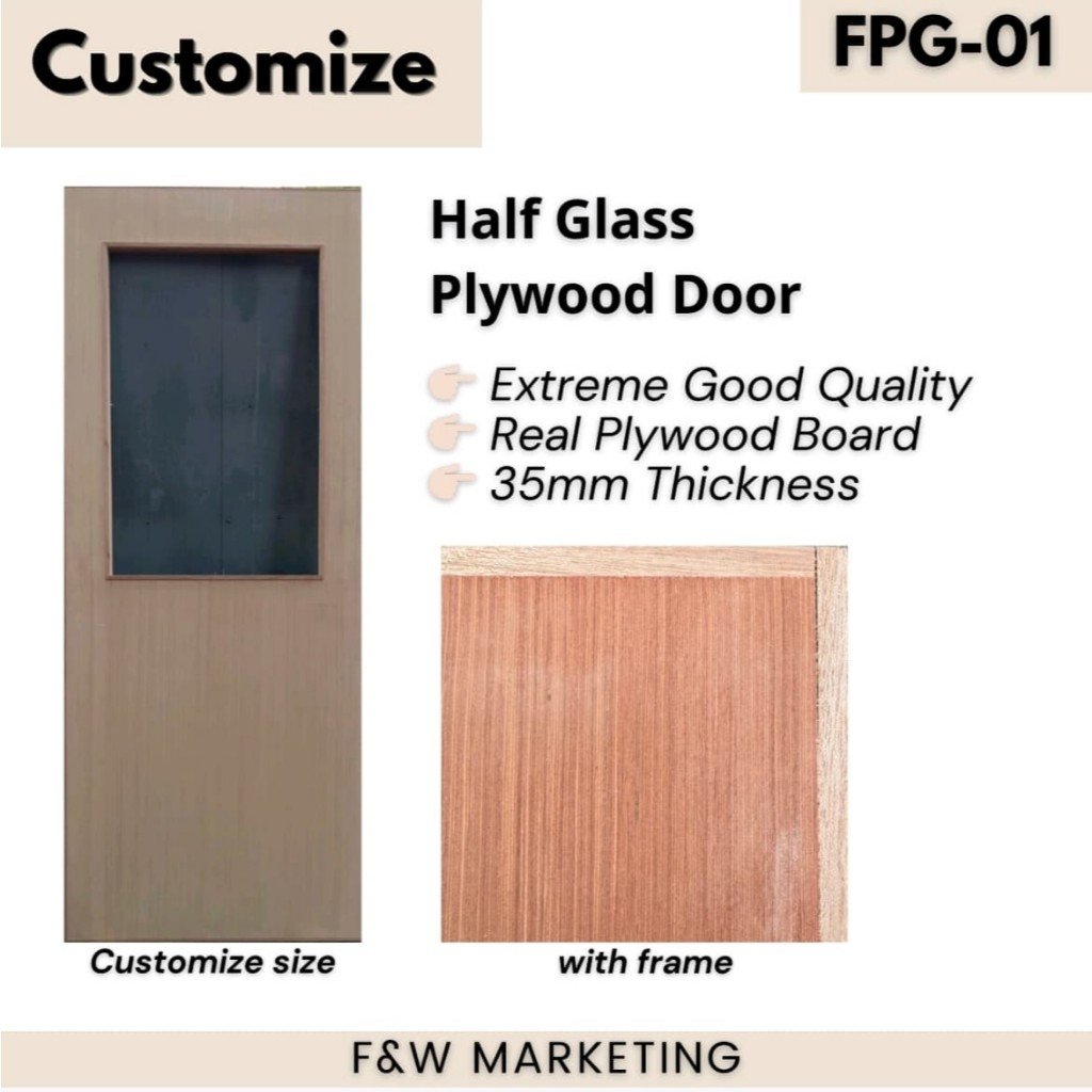 (F&W) *Customize Size * Half Glass Plywood Door / Pintu bilik | Shopee ...