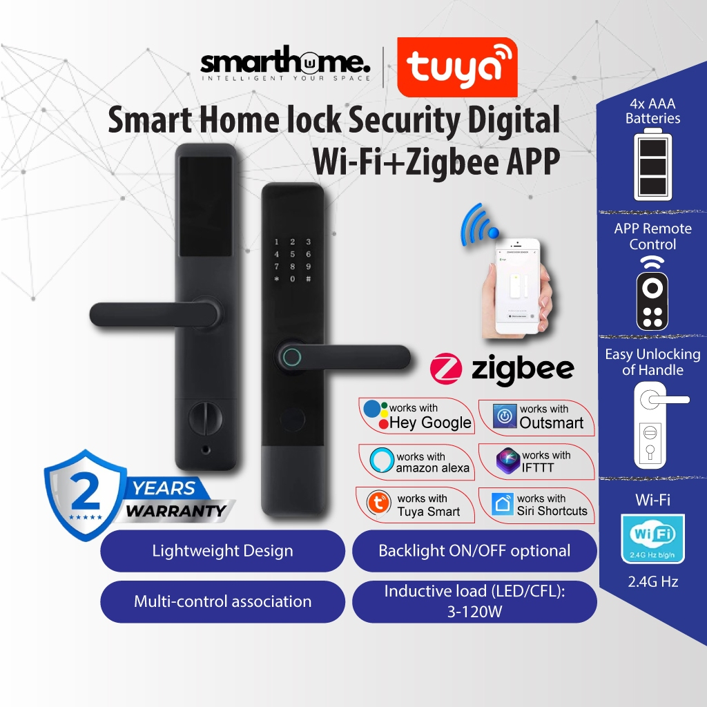 Tuya Smart Lock Security Digital WiFi+Zigbee App Smart Door Aluminum ...