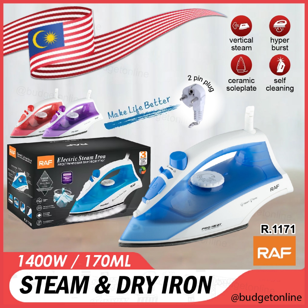 RAF R.1171 Electric Steam & Dry Iron Temperature Control with Mist Spray Ceramic Soleplate 1400W ...
