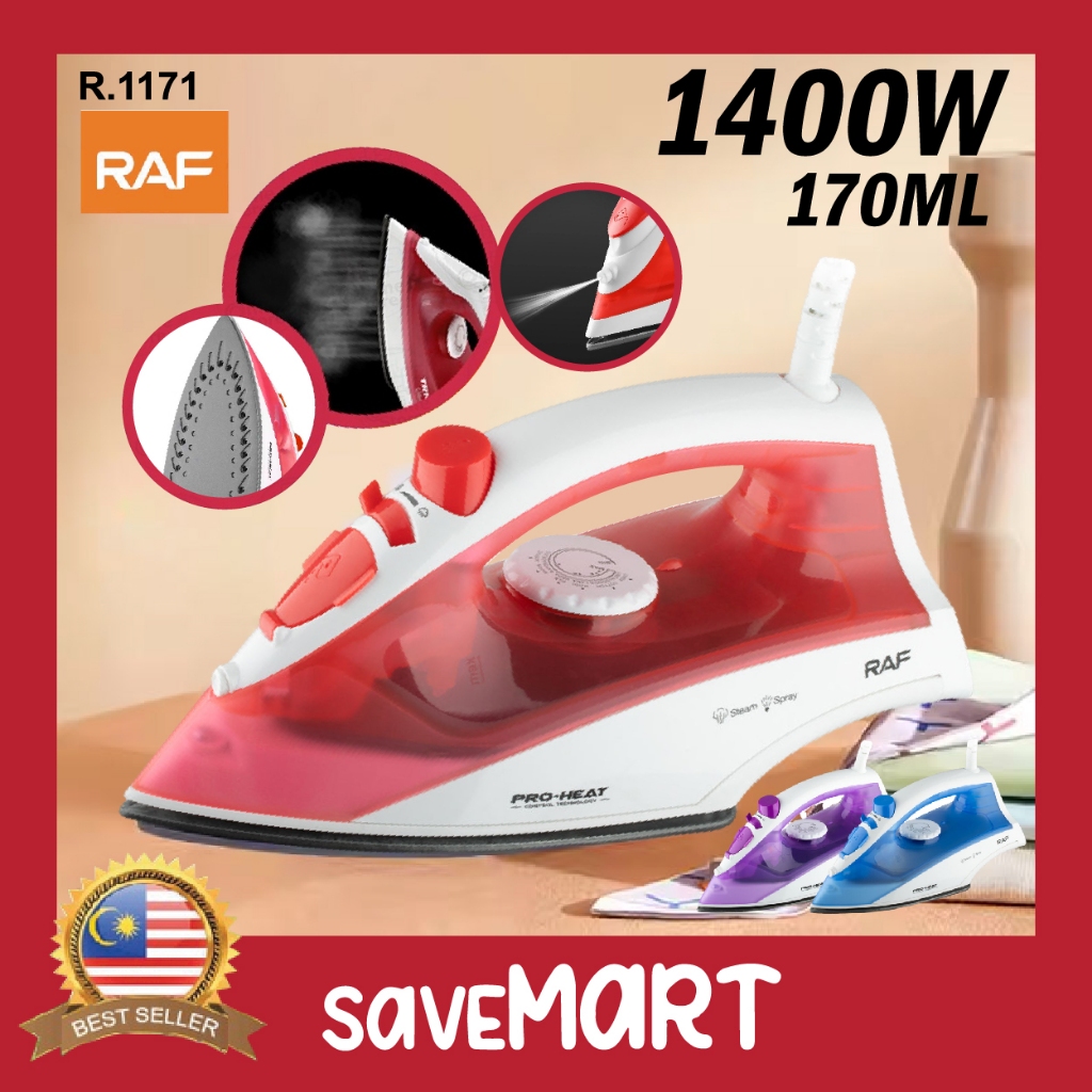 RAF R.1171 Electric Steam & Dry Iron Temperature Control with Mist Spray Ceramic Soleplate 1400W ...