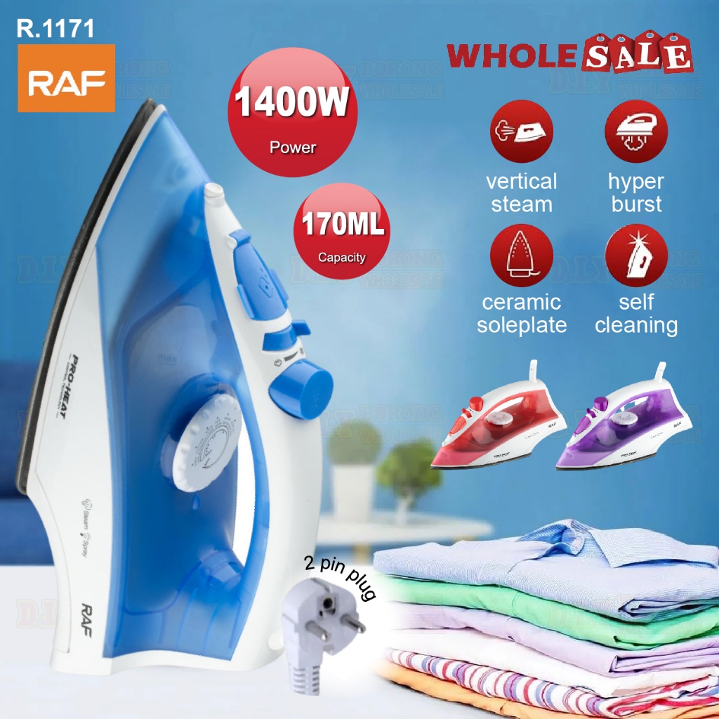 RAF R.1171 Electric Steam & Dry Iron Temperature Control with Mist Spray Ceramic Soleplate 1400W ...