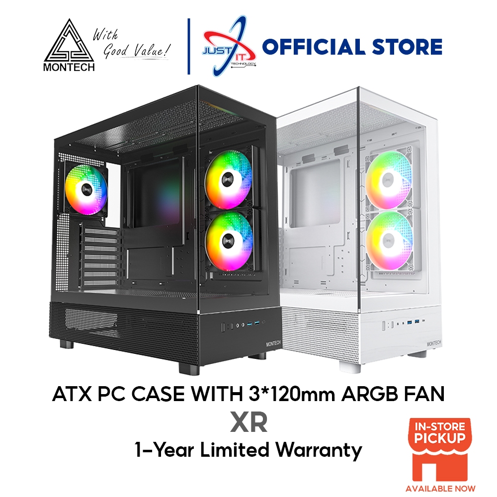 MONTECH XR ATX DESKTOP PC CASE / CASING WITH 3*120mm ARGB FAN - ( BLACK / WHITE ) | Shopee Malaysia