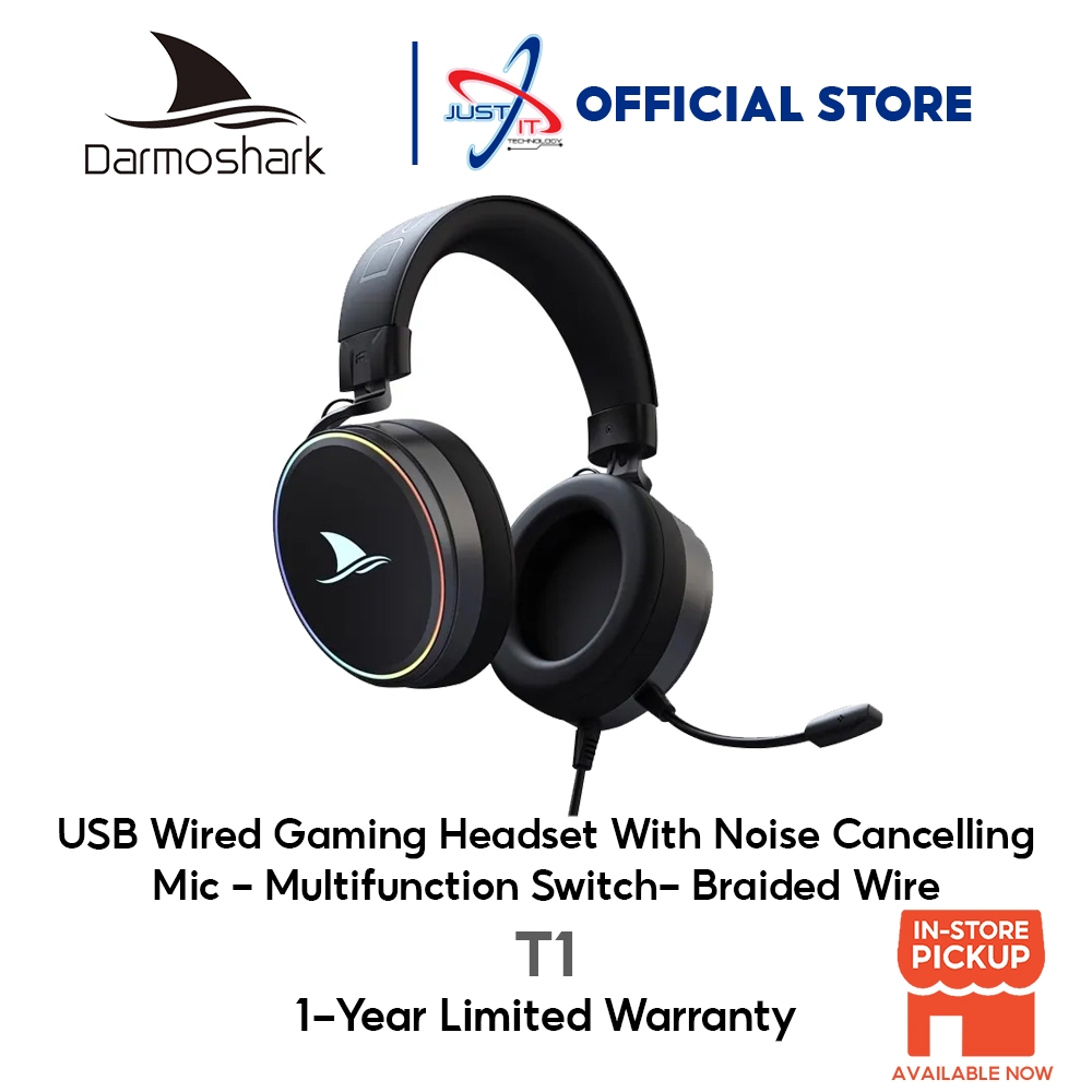 Darmoshark T1 USB Wired Gaming Headset With Noise Cancelling Mic ...
