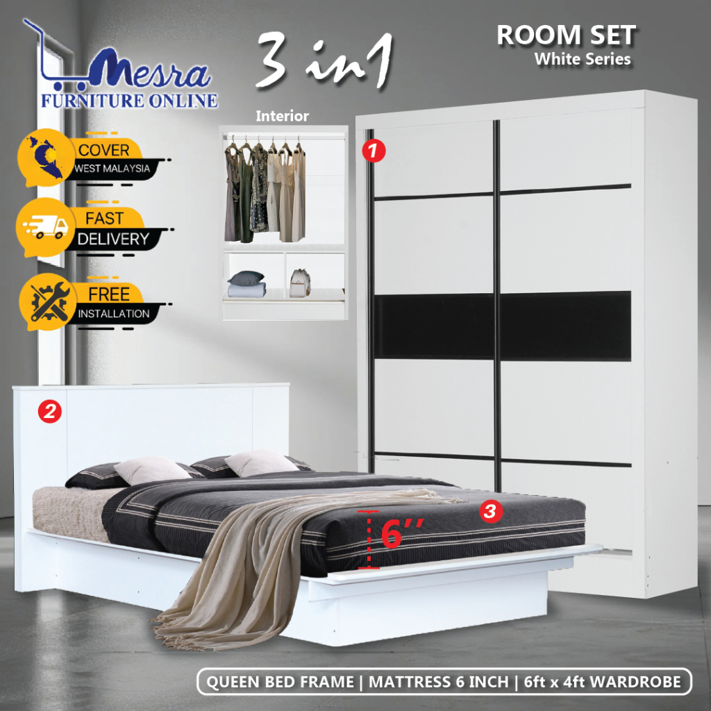 MESRA-(siap pasang)4x6 bedroom set / Wood Katil Queen / tilam queen ...