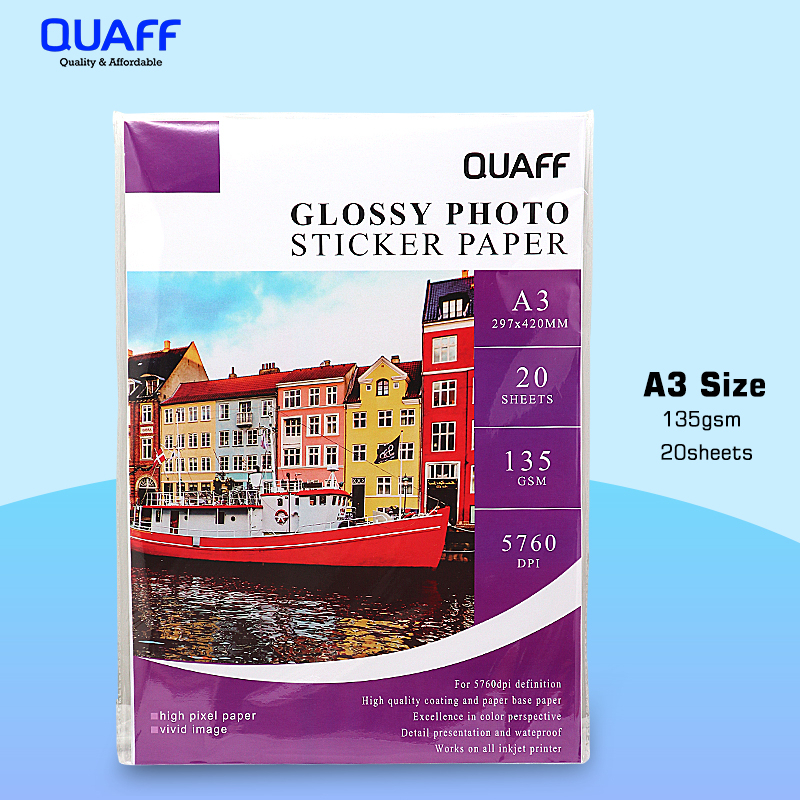 QUAFF Photo Sticker Paper 135Gsm A3 Size 297 × 420mm - 20sheets per ...