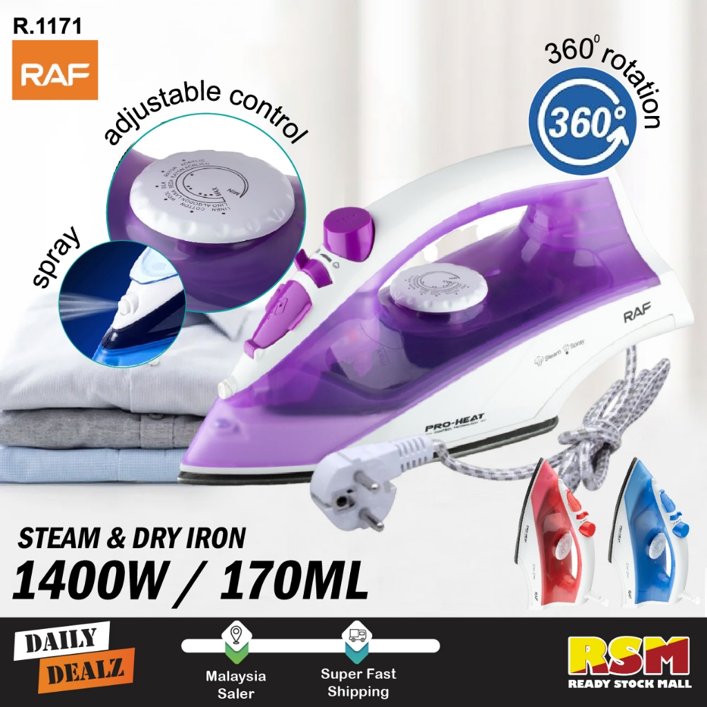 RAF R.1171 Electric Steam & Dry Iron Temperature Control with Mist Spray Ceramic Soleplate 1400W ...