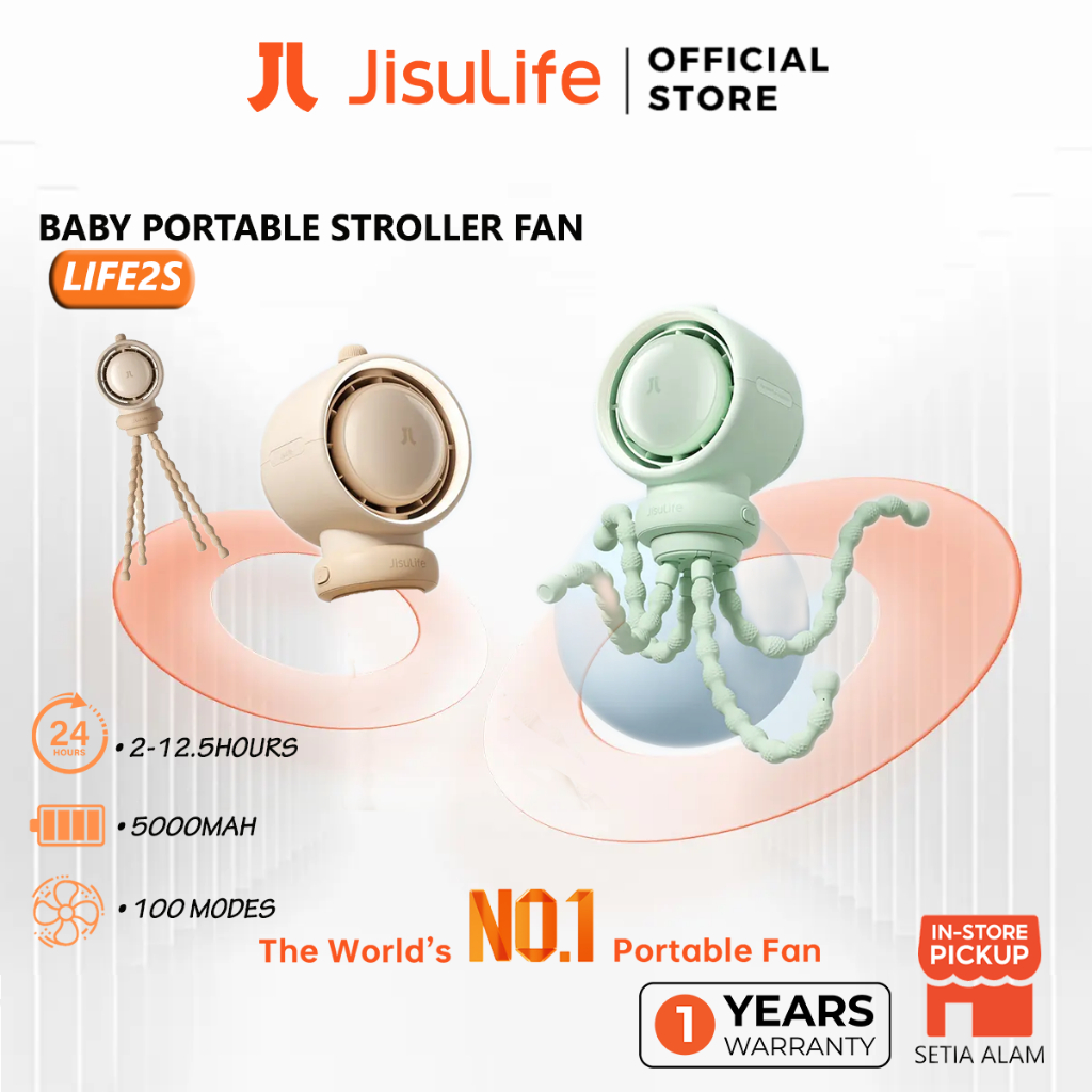 JISULIFE Portable Stroller Baby Fan Life2S 5000mAh Detachable head 100 ...