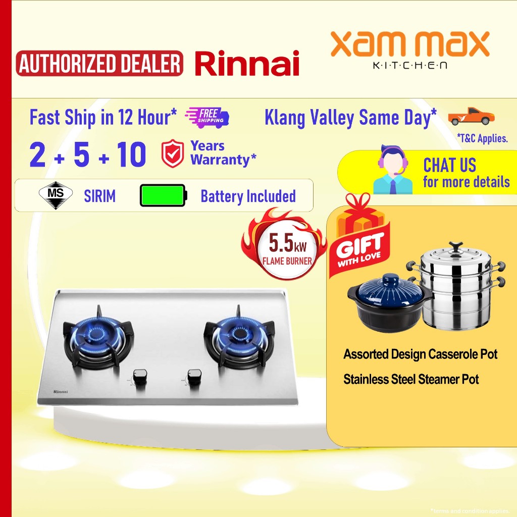 Rinnai RB72S Hyper Burner 5.5kW Stainless Steel Cooker Gas Stove Built-In Cooker Hob RB-72S Gas ...