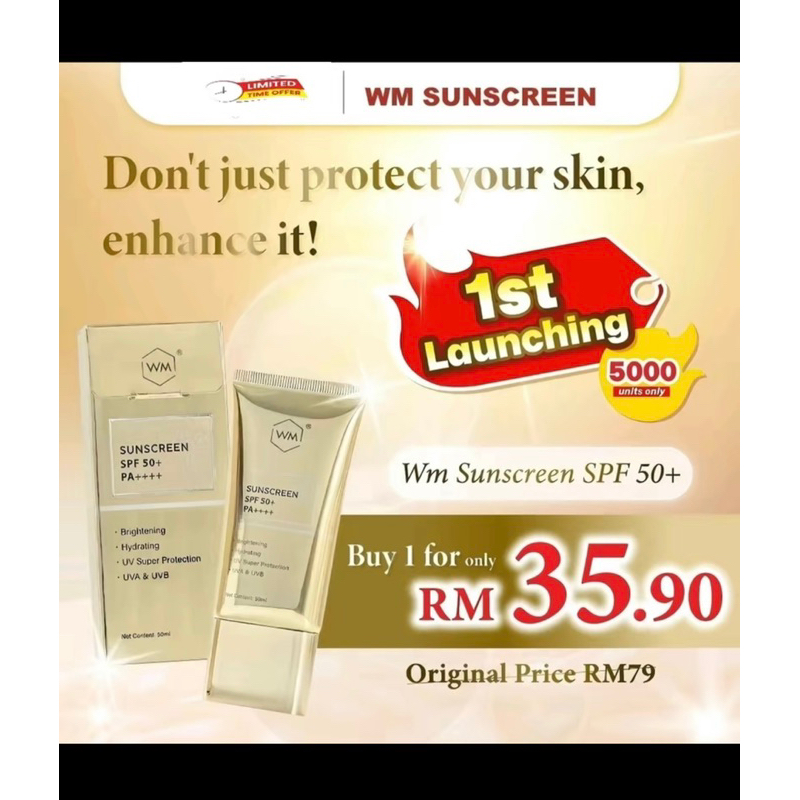 WM Sunscreen 50ML SPF 50 PA+++ 🎁🎁Free Sleeping Mask 5pcs | Shopee Malaysia