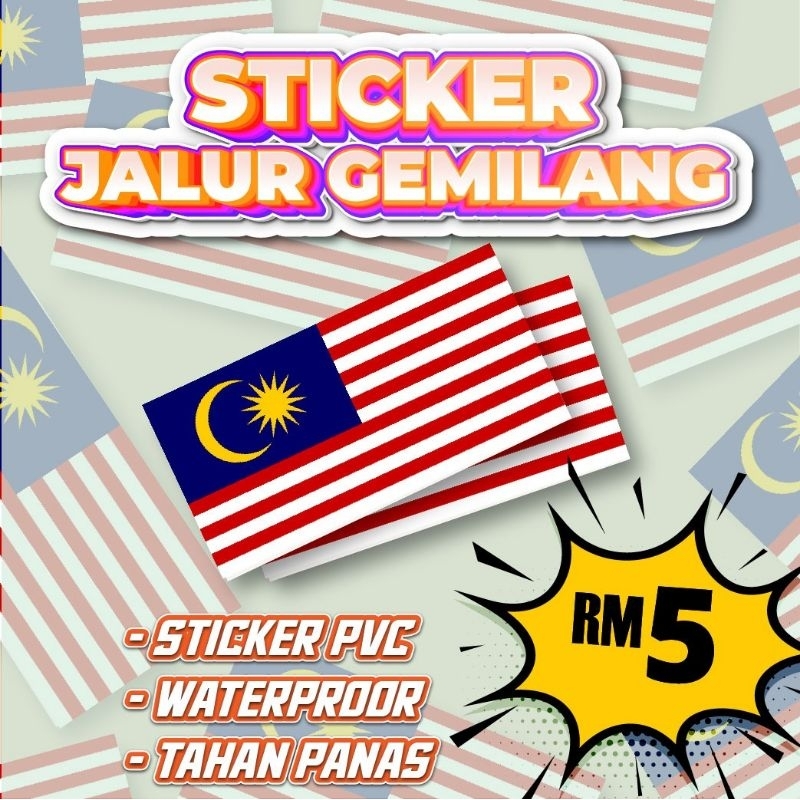 Sticker Jalur Gemilang Bendera Malaysia Merdeka Sticker waterproof ...