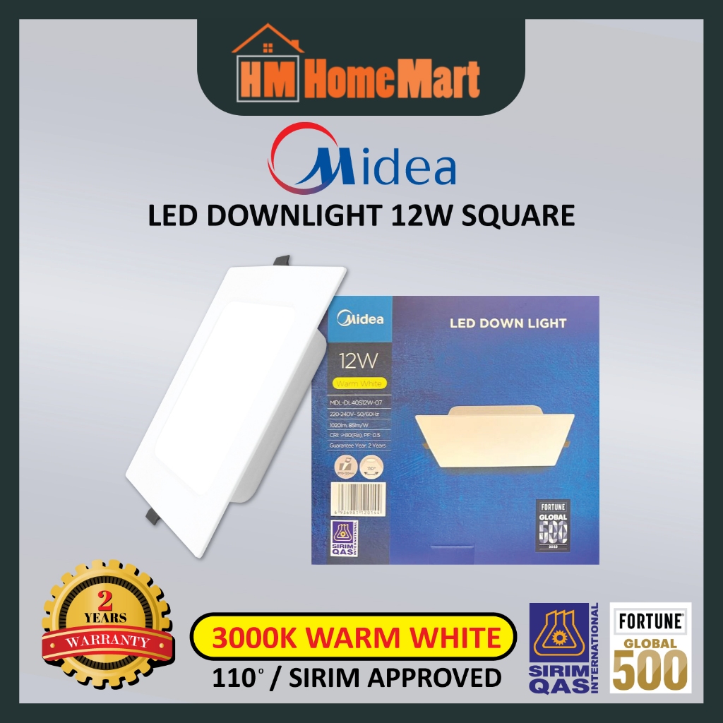 Midea LED Downlight 12W 4'' Round / Square ( 2 Years Warranty ...