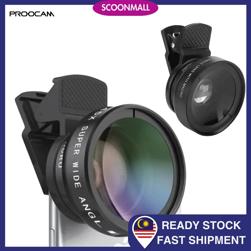 🔥READY STOCK🔥 PROOCAM 2 IN 1 PHONE LENS Super Wide Angle 0.45X + Macro 12.5X HD Clip-on Lens ...