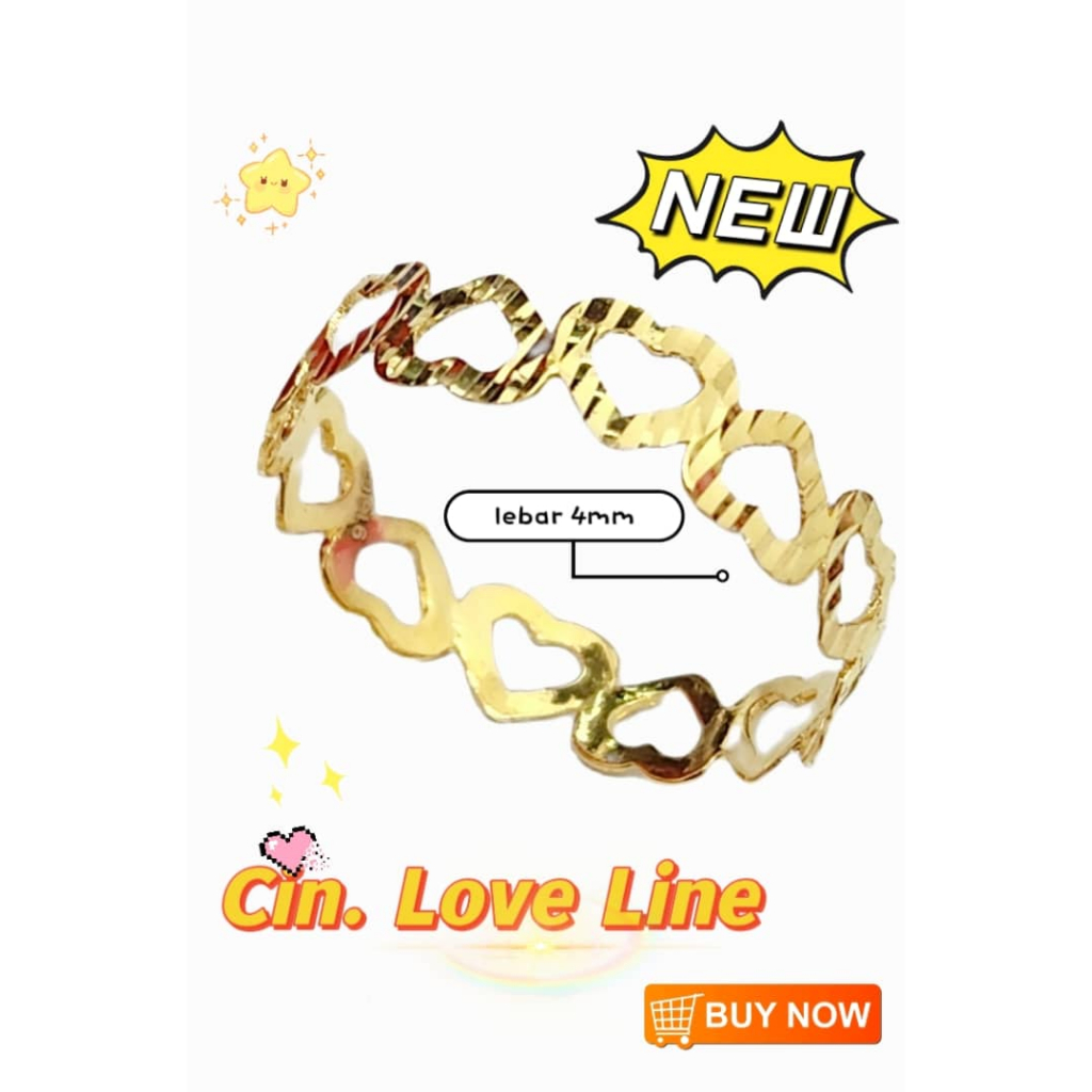 Wing Sing Cincin Love Line Bajet Lebar Emas 916 / 916 Gold Full Love Fesyen Budget Ring 全心全意爱心戒指 ...