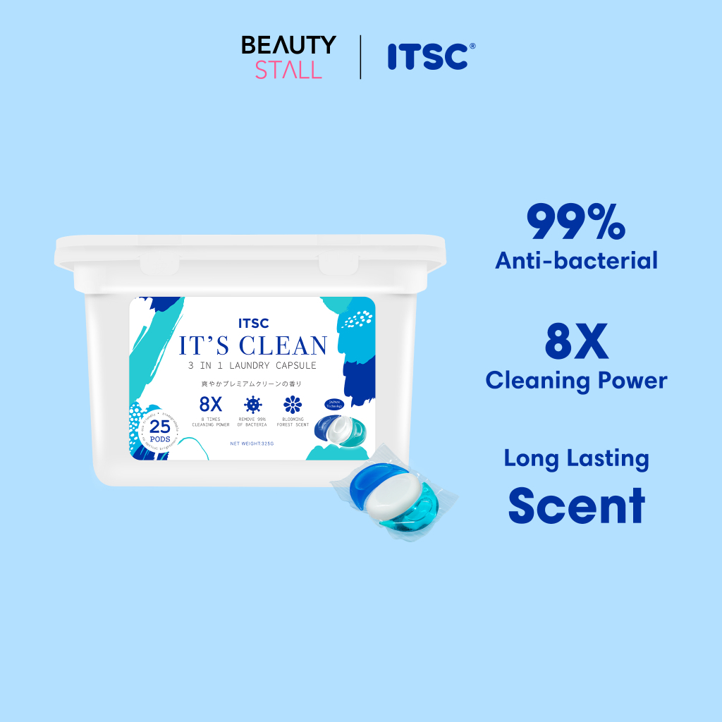ITSC IT'S CLEAN 3-In-1 Laundry Capsule (25 Pods/1 Box) | Shopee Malaysia