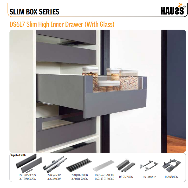 Hauss Kitchen DS617 Slim High Inner Drawer (With Glass) | Shopee Malaysia
