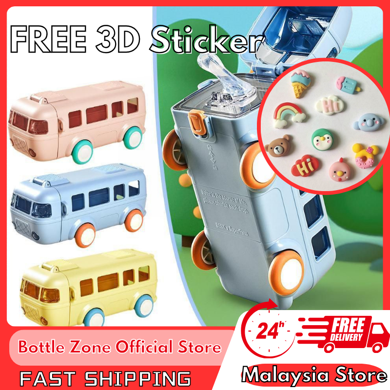 500ML Cute Train Bus Water Bottle Set Large Capacity Student Comel Air ...